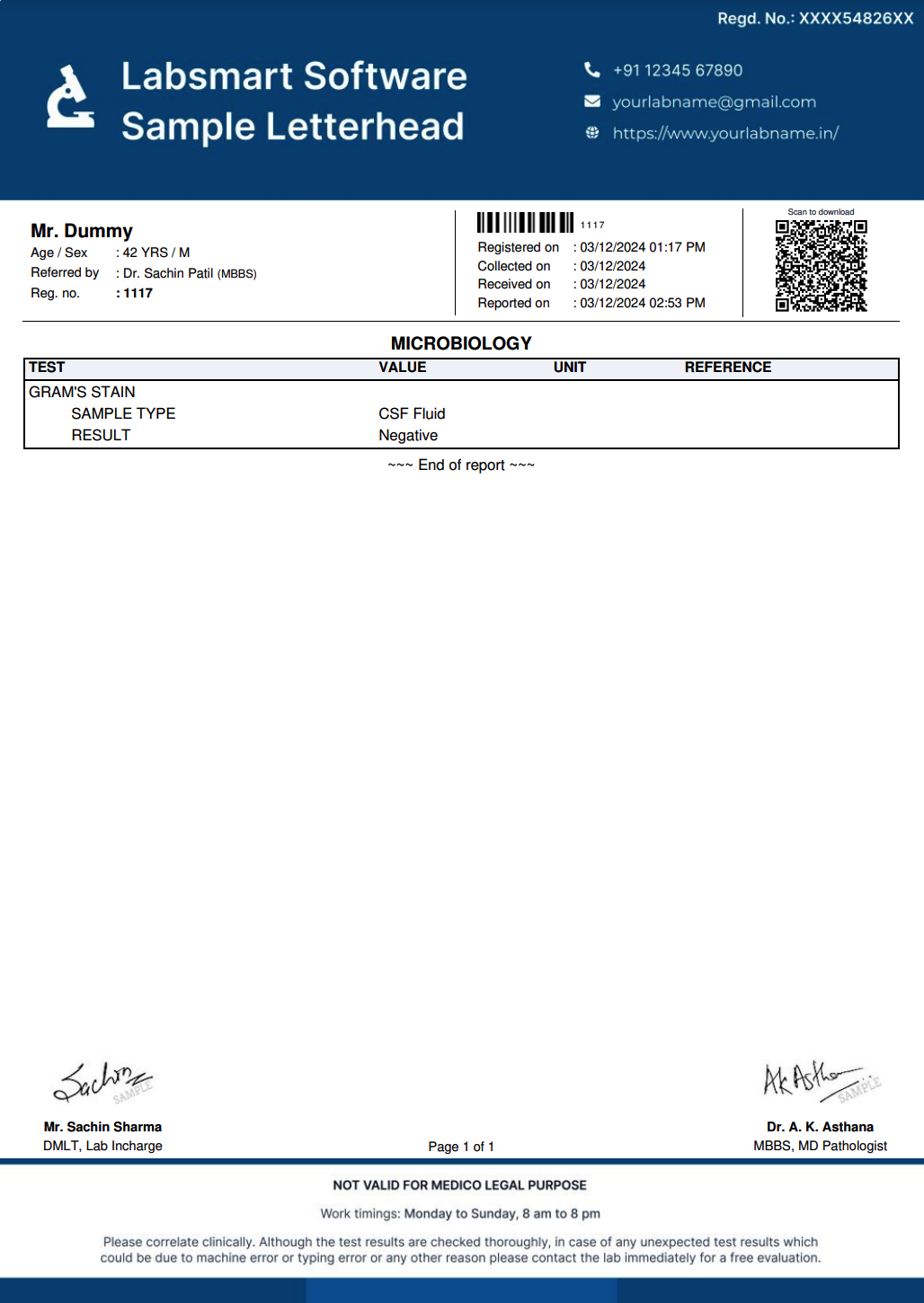 Gram's Stain Report Format | MS Word & Pdf