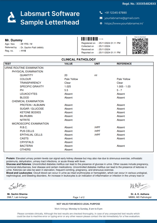 Urine Routine Examination Report Format MS Word Pdf